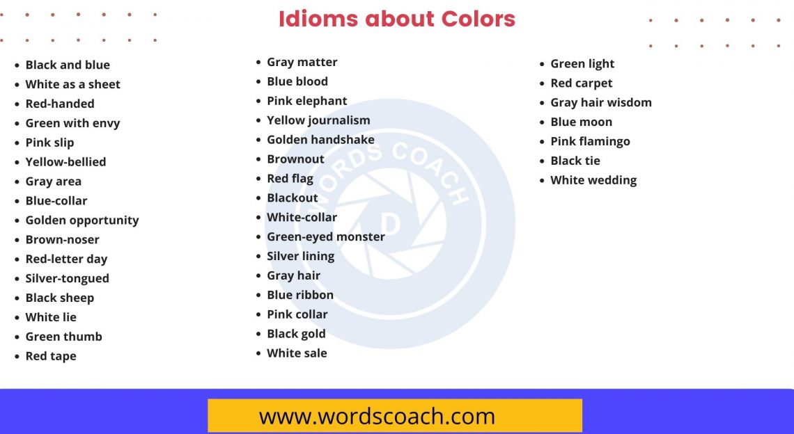 35+ Idioms about Colors in English with Meanings and examples - Word Coach