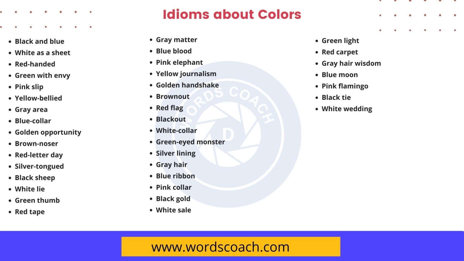 35+ Idioms about Colors in English with Meanings and examples - Word Coach