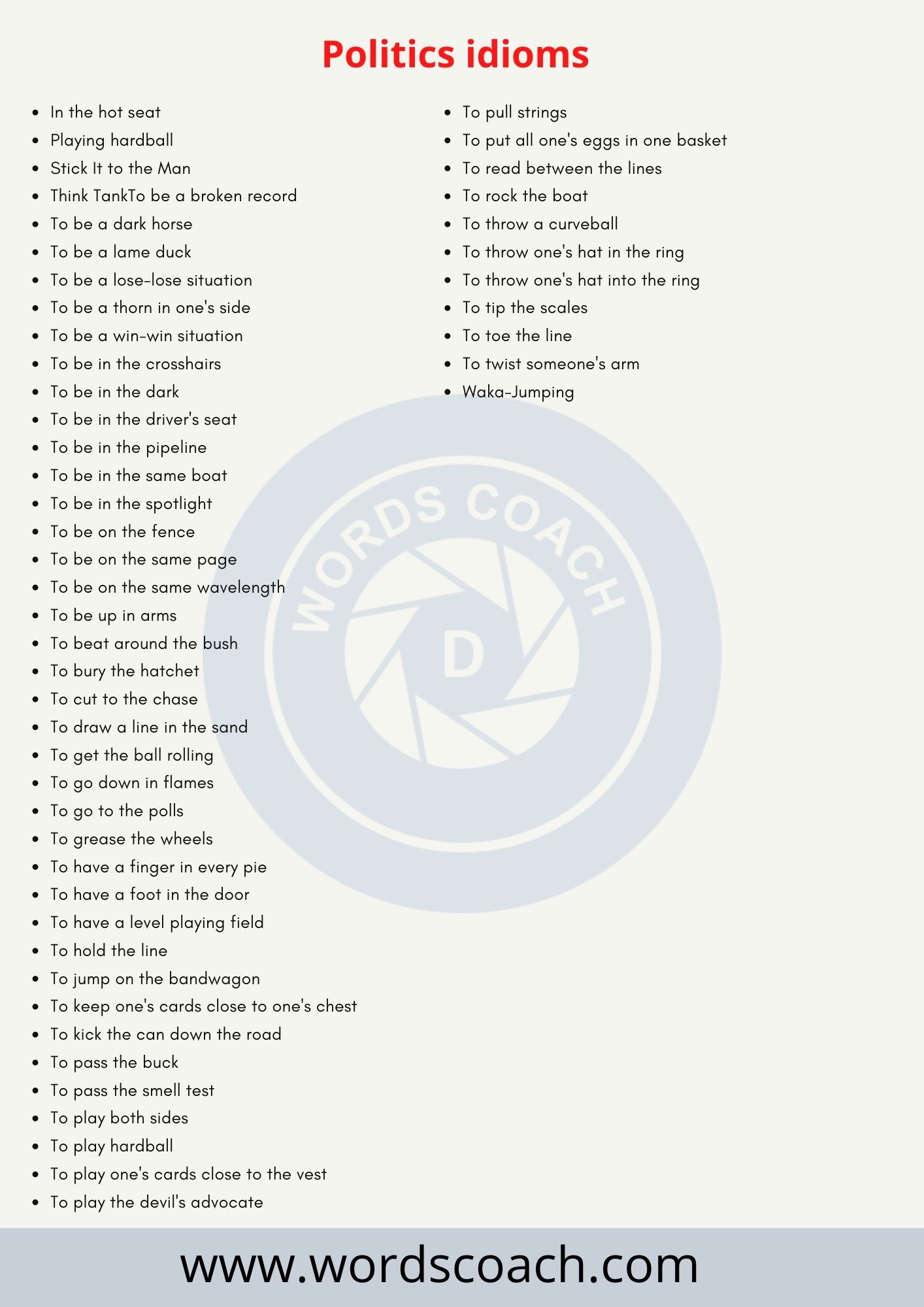 100+ Law and Politics idioms in English - Word Coach