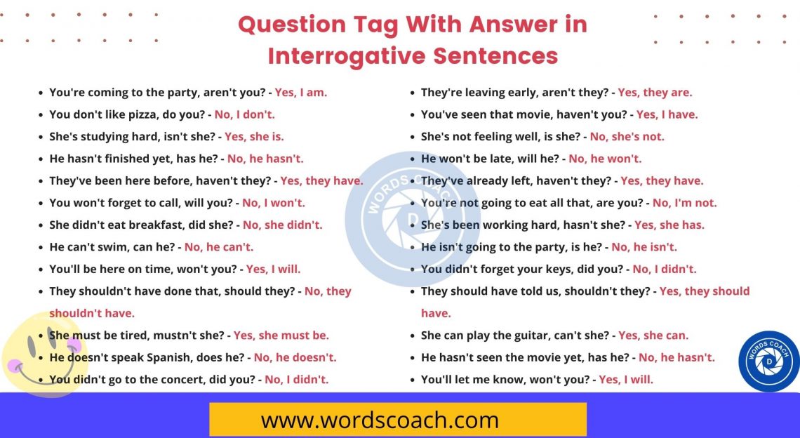 100 Question Tag With Answer in Interrogative Sentences - Word Coach
