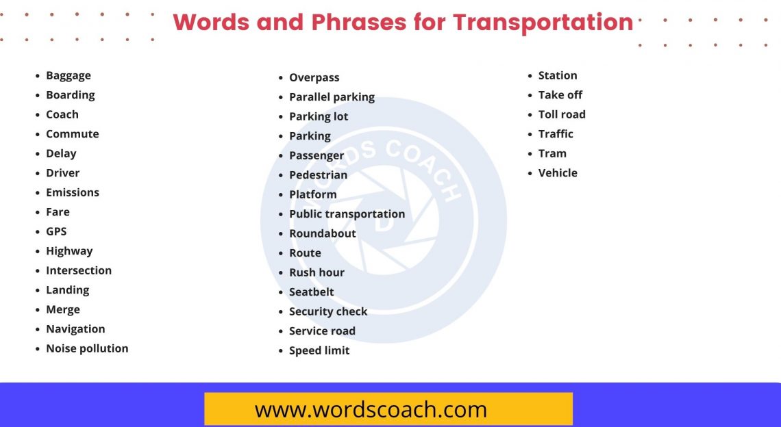 30+ Words and Phrases for Transportation - Word Coach