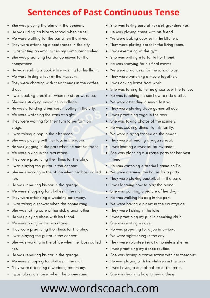 200 Sentences of Past Continuous Tense, Examples of Past Progressive ...