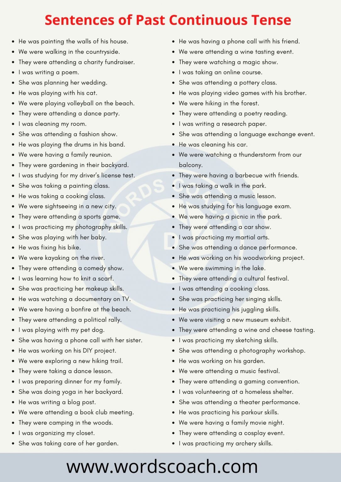 200 Sentences of Past Continuous Tense, Examples of Past Progressive ...