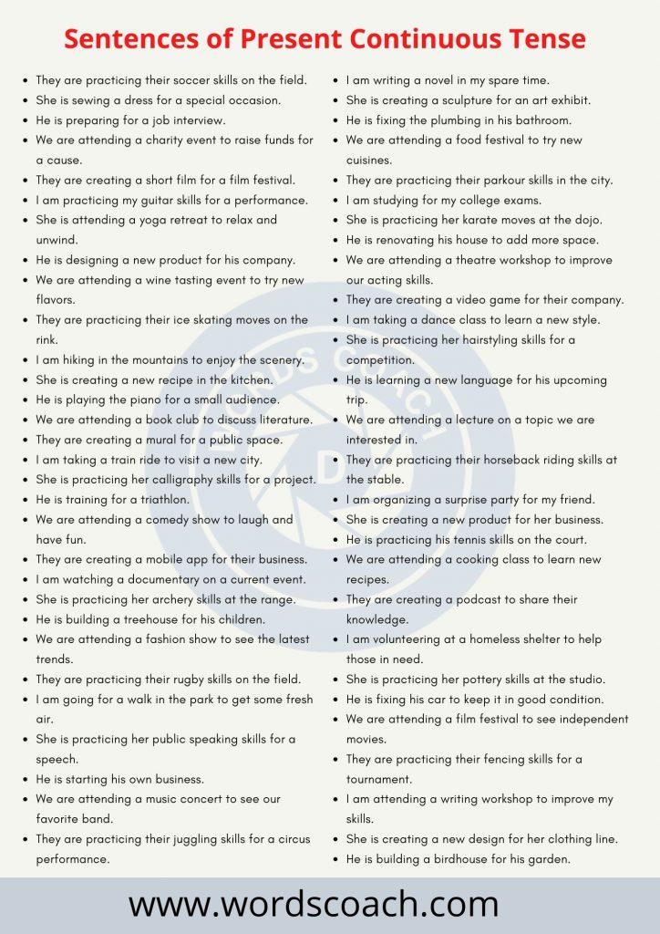 200 Sentences of Present Continuous Tense, Examples of Present ...